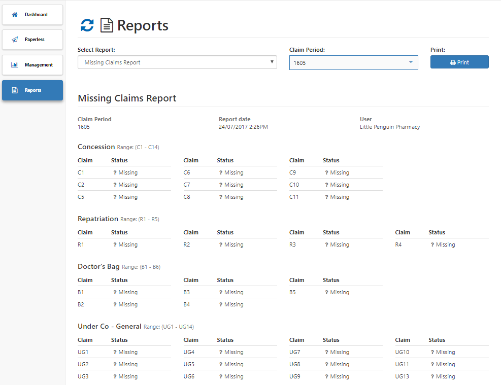 Missing Claims Report